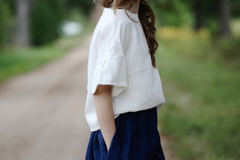 Linen Ruffle Sleeve Top IZABELLA, Ruffle Sleeve Blouse, Linen Ruffle ...