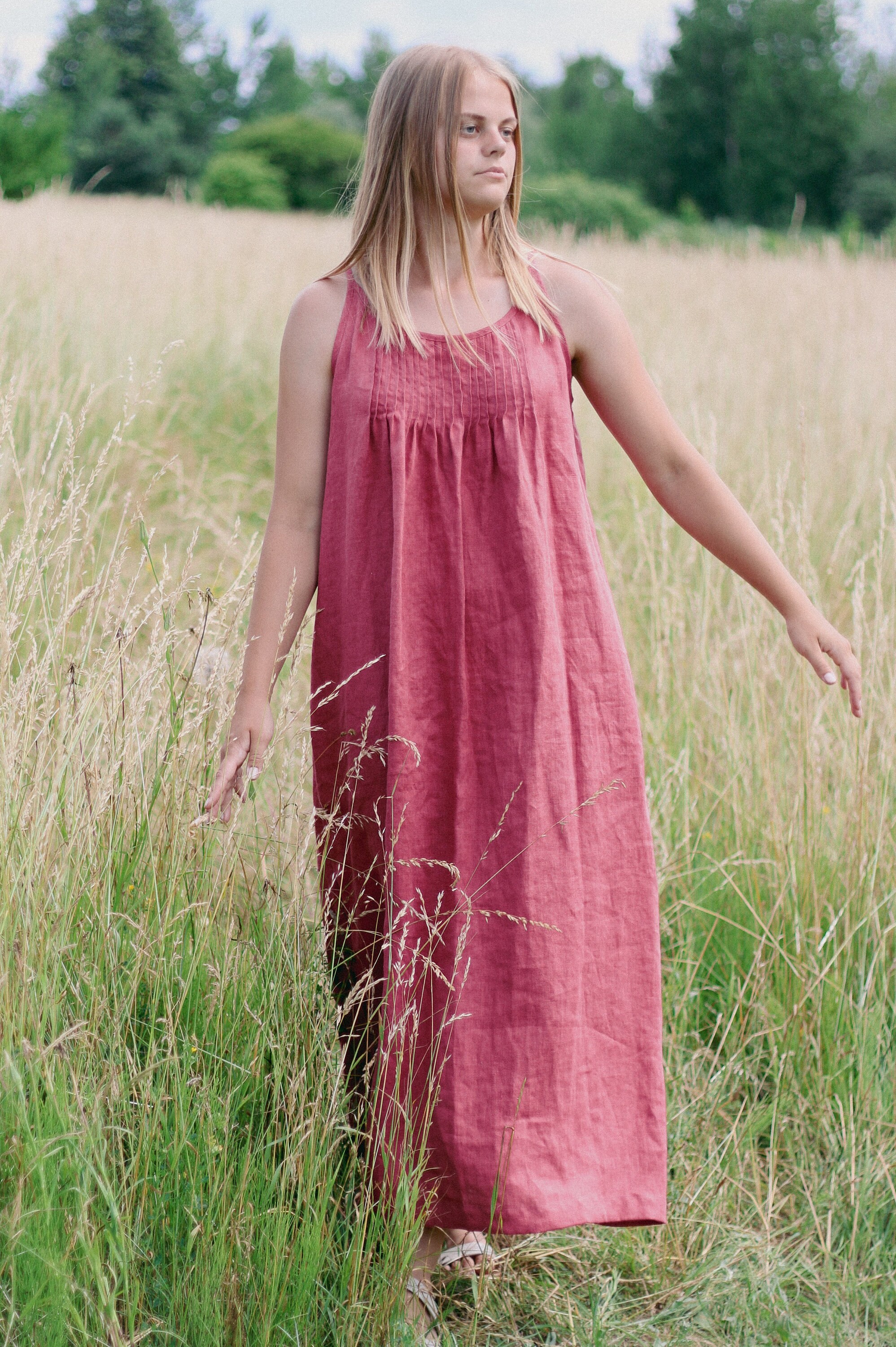 Halter Neck Maxi Linen Dress AMELIJA Sleeveless Long - Etsy