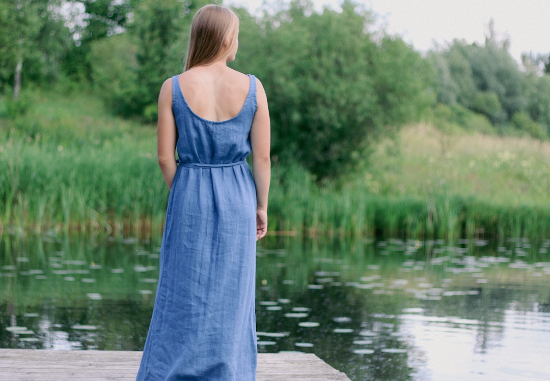 Low Back Linen Dress BEATE, Bohemian Maxi Dress, Maxi Open Back Dress ...
