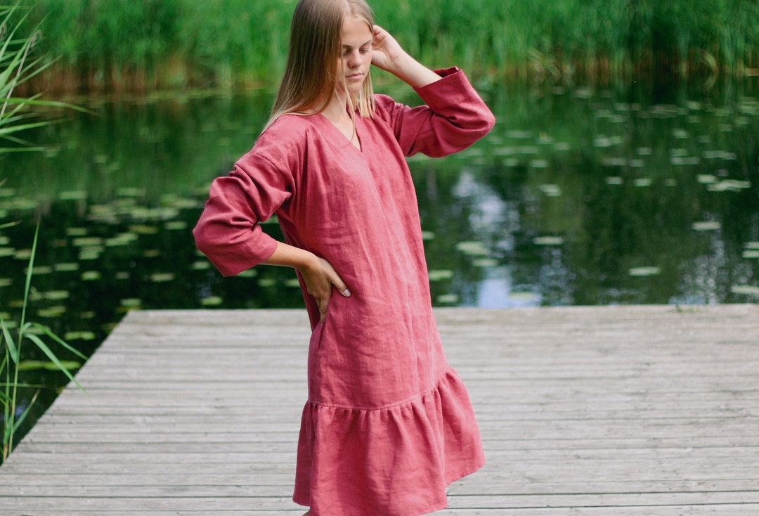 Ruffle Linen Dress RUTA, Linen Summer Dress, Bohemian Clothing, Loose ...