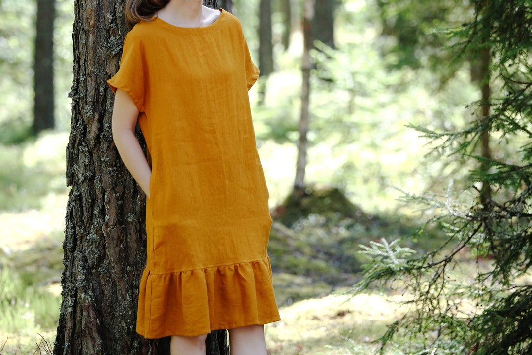 Linen Ruffle Dress VIKTORIJA, Linen Dress, Party Linen Dress, Short ...