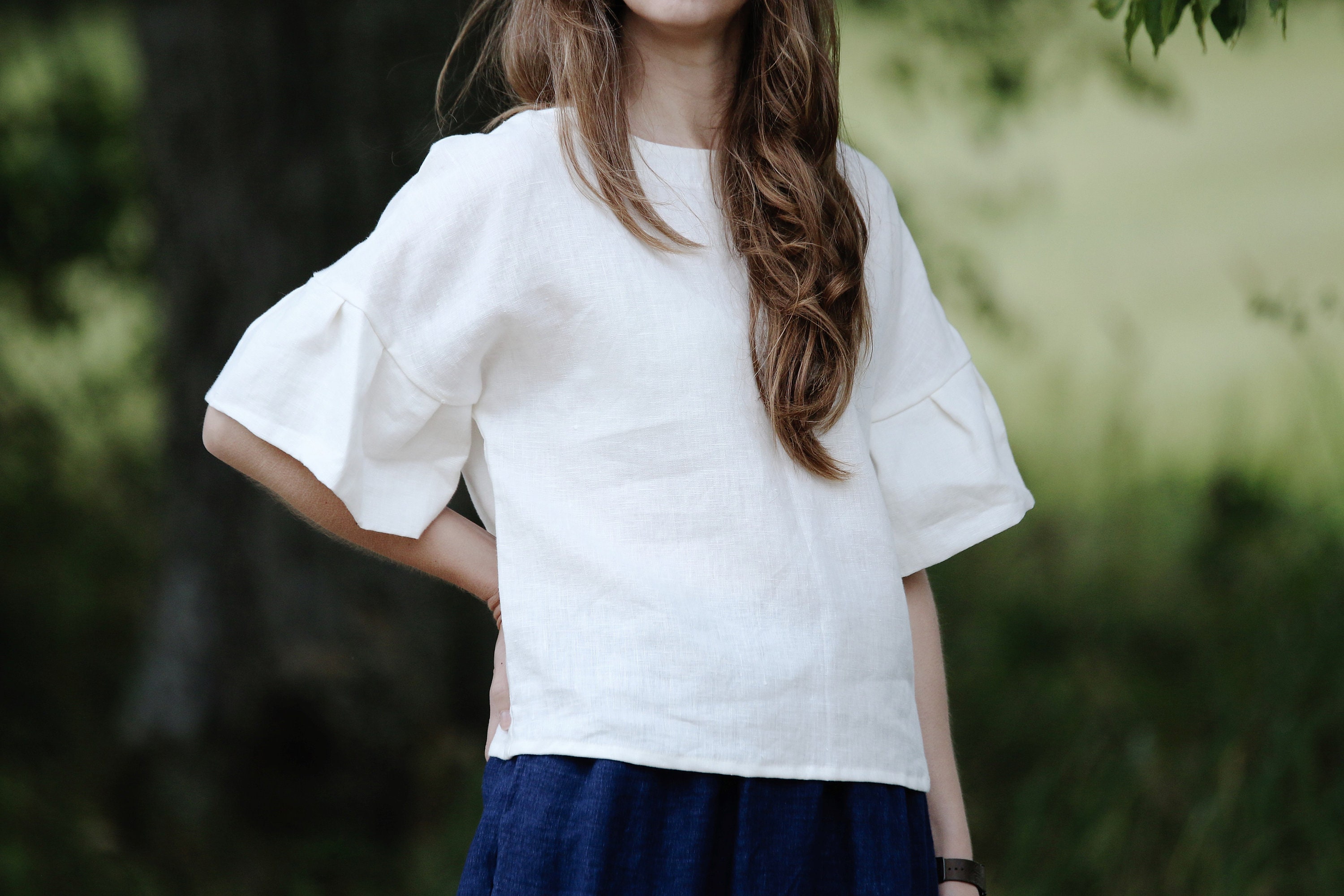 Linen Ruffle Sleeve Top IZABELLA, Ruffle Sleeve Blouse, Linen Ruffle ...