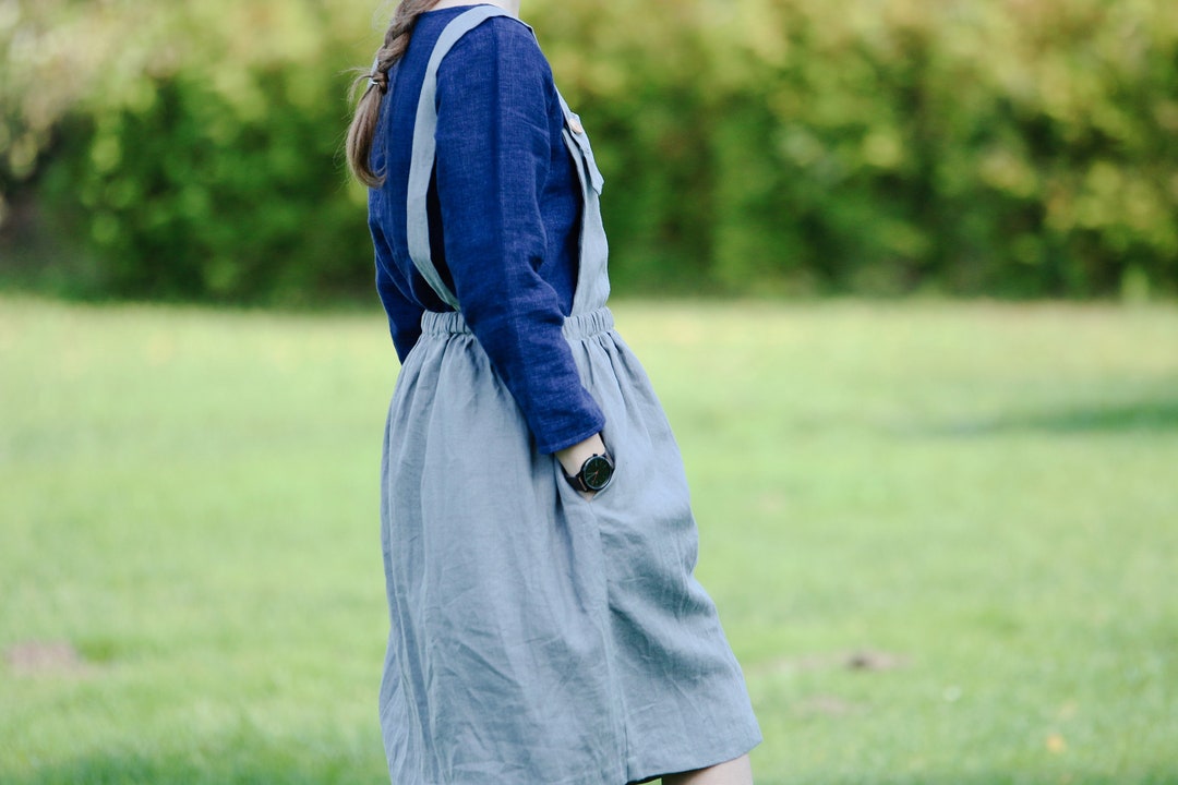 Linen Apron Dress STEFANIJA, Linen Pinafore Dress, Work Pinafore Dress ...