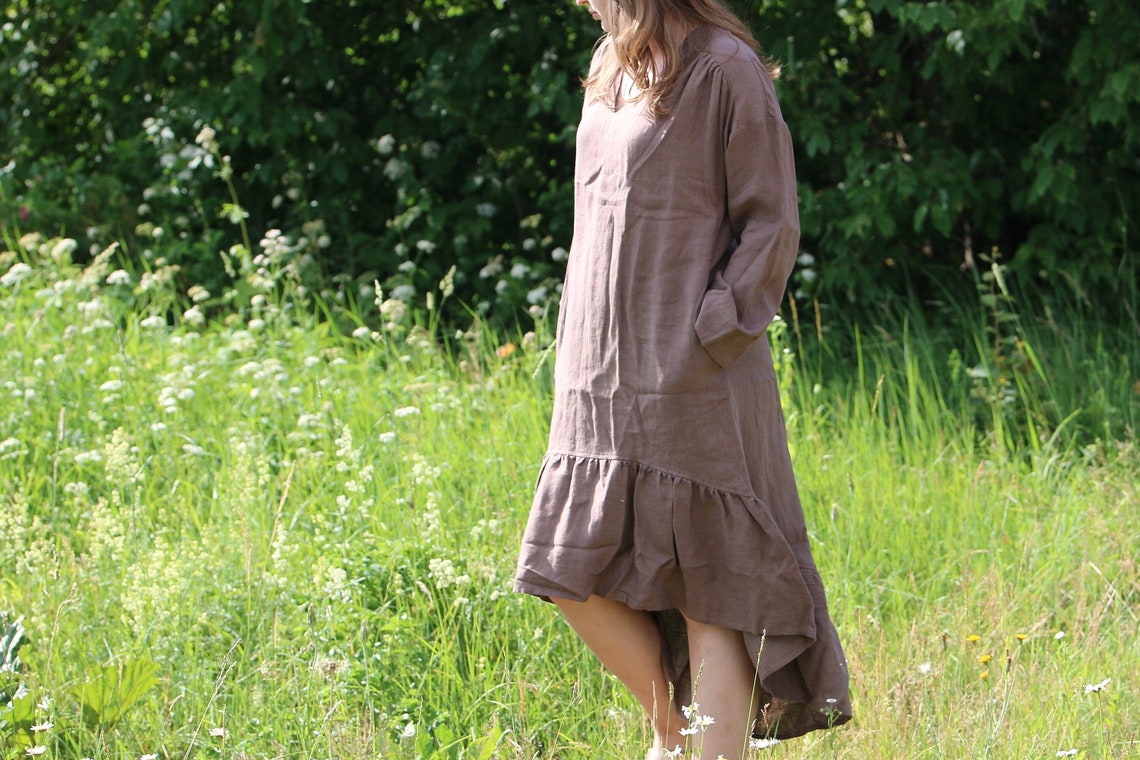 Long Ruffle Linen Dress RITA, Linen Summer Dress, Bohemian Clothing ...