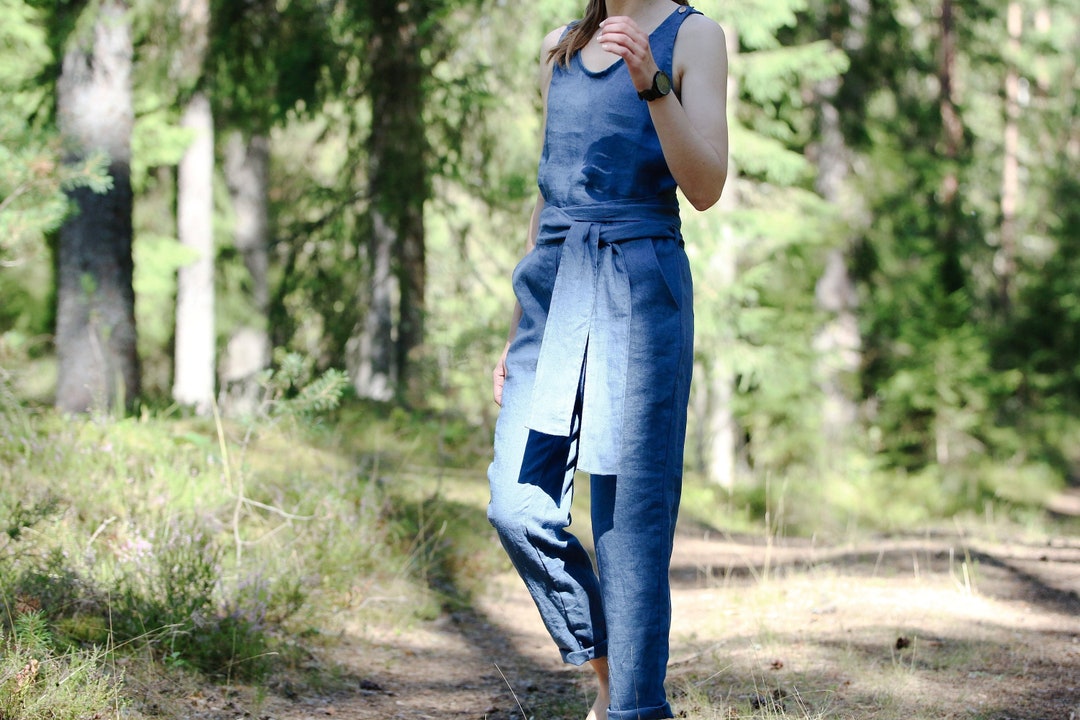 Sleeveless Linen Jumpsuit RENARS, Linen Jumpsuit, Natural Linen ...