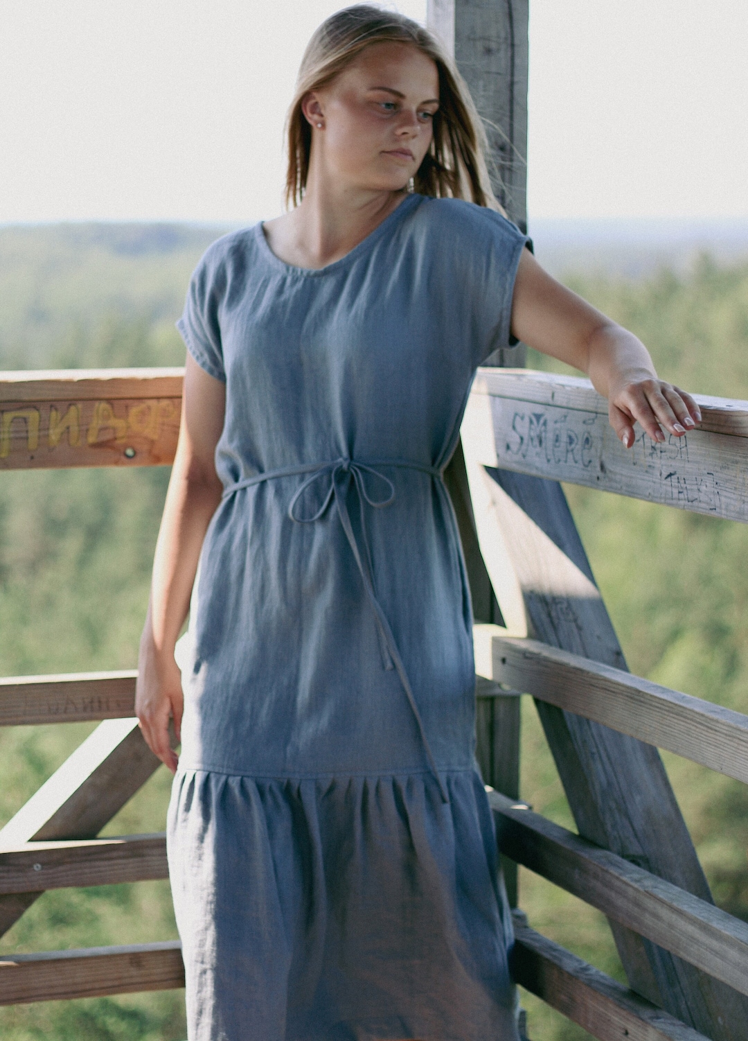 Trapeze Linen Dress ESTERE, Linen Dress With Ruffles, Women Linen Dress ...