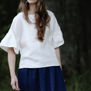 Linen Ruffle Sleeve Top IZABELLA, Ruffle Sleeve Blouse, Linen Ruffle ...