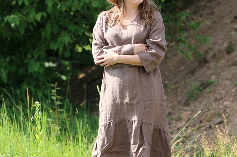 Long Ruffle Linen Dress RITA, Linen Summer Dress, Bohemian Clothing ...