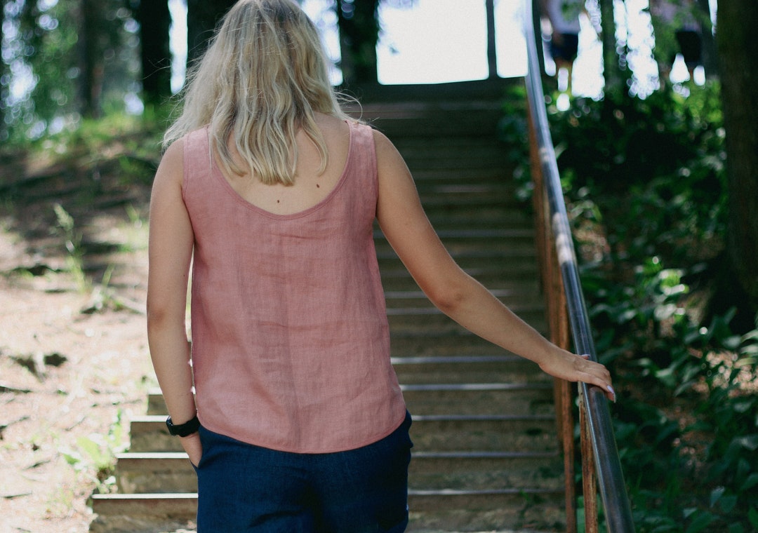 Low Back Linen Top MAIJA, Linen Sleeveless Top, Elegant Low Back Cut ...