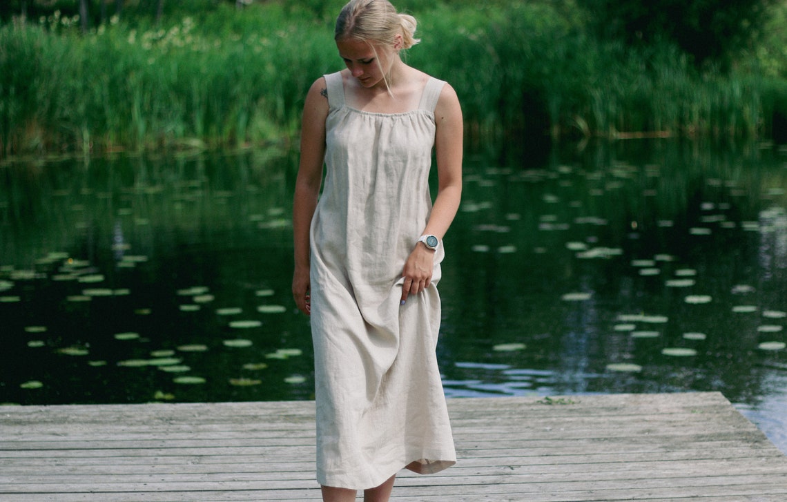 Linen Backless Sundress VANESA, Sleeveless Summer Strap Dress - Etsy