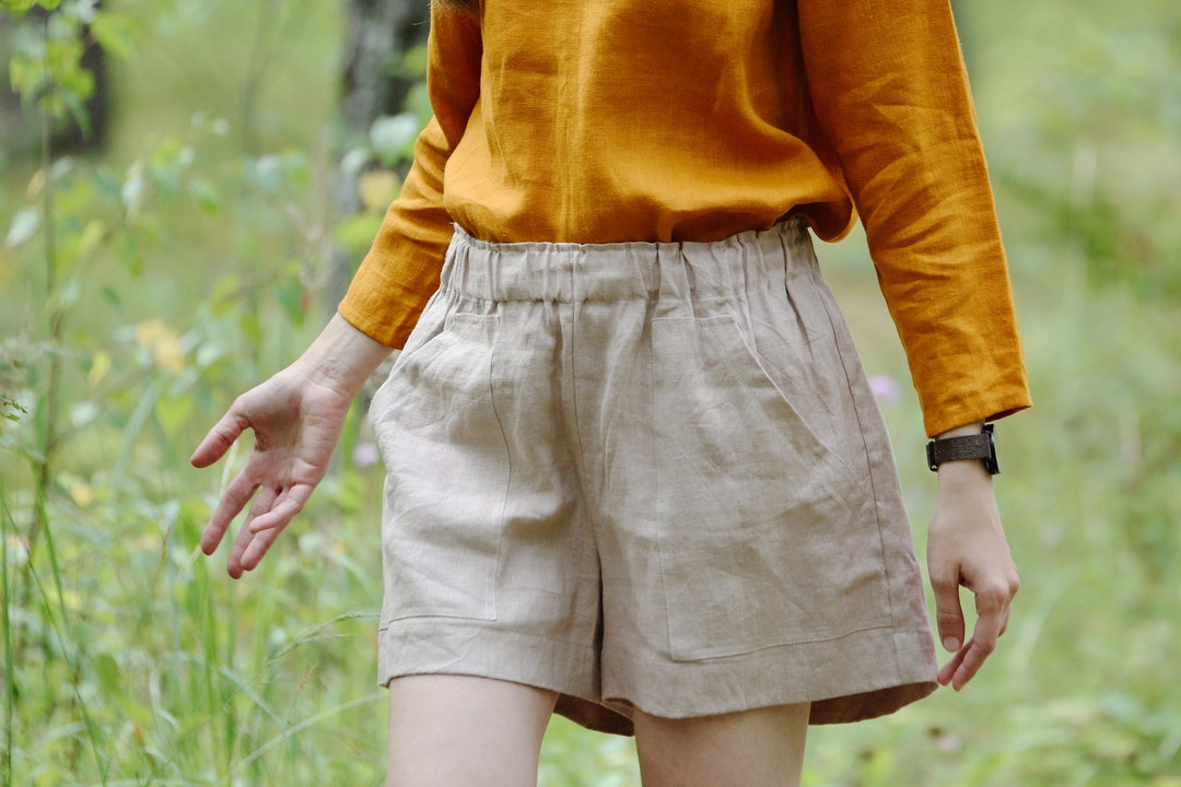 Linen Short Shorts KURTS, Casual Shorts With Pockets, Basic Linen ...