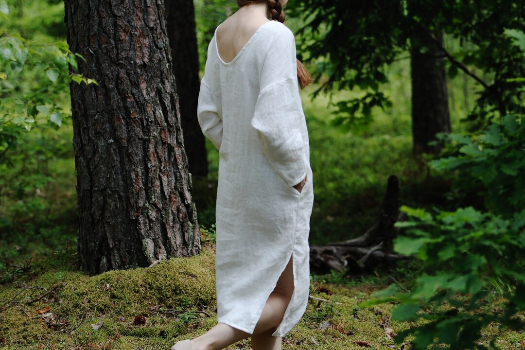 Low Back Long Sleeve Dress MARIJA, Formal Linen Dress, Open Back Dress ...