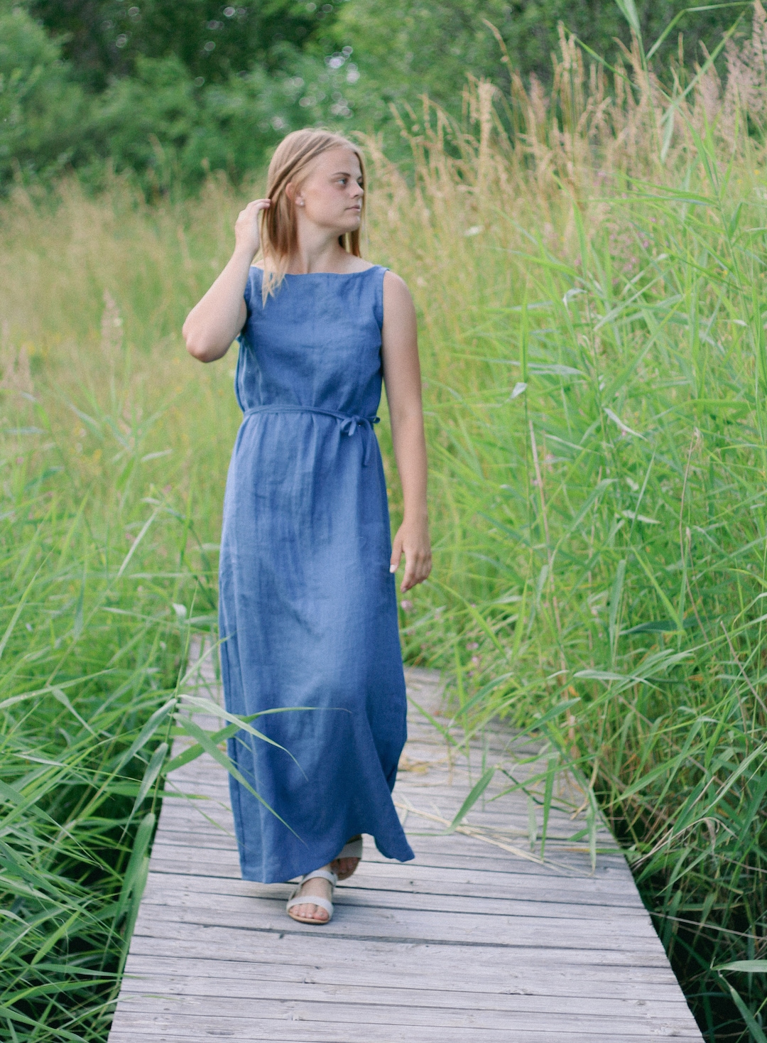 READY to Ship S Size, Linen Maxi Dress BEATE, Bohemian Style, Low Back ...
