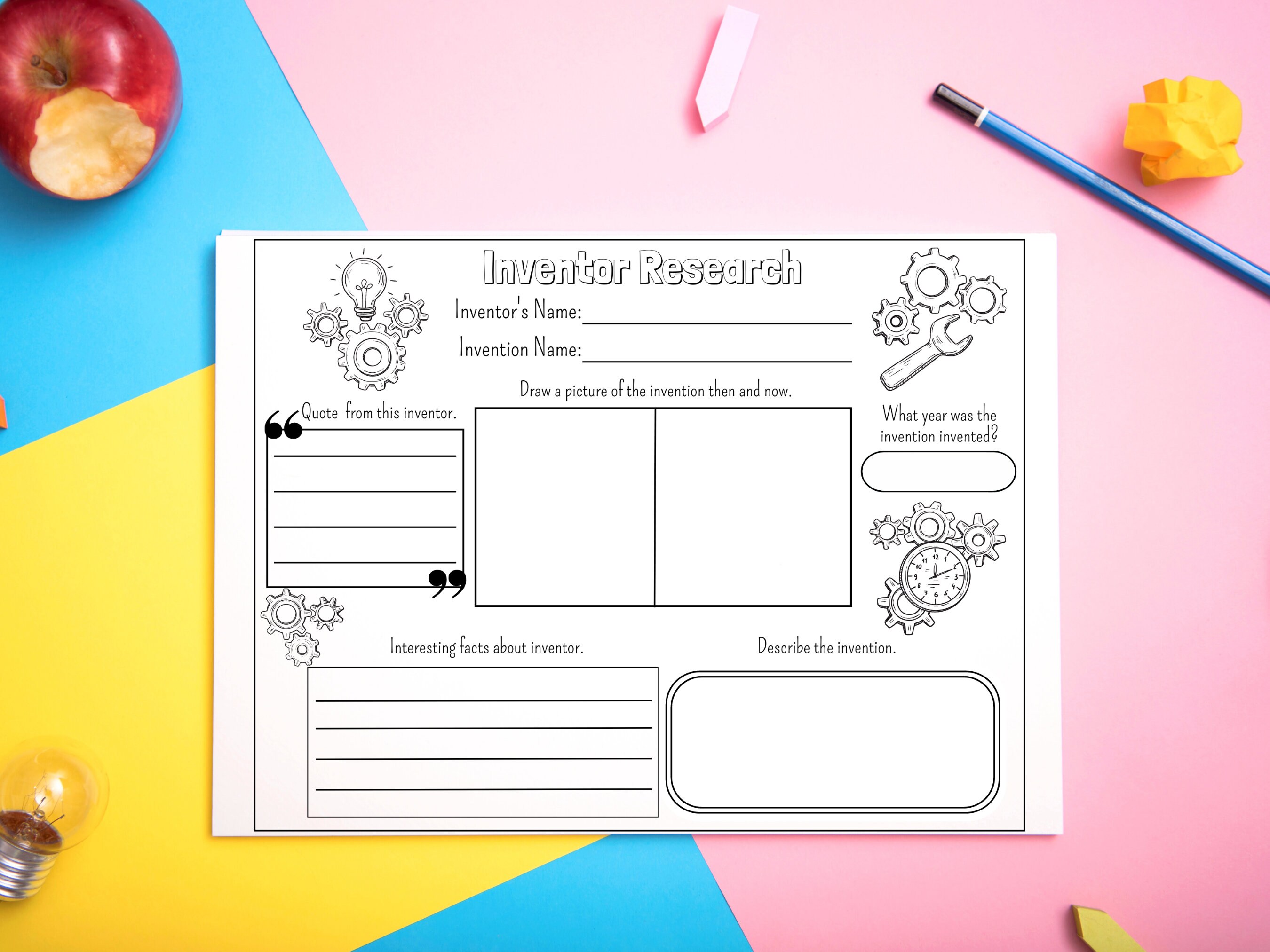 History Project Research Template Social Studies Invention Research ...