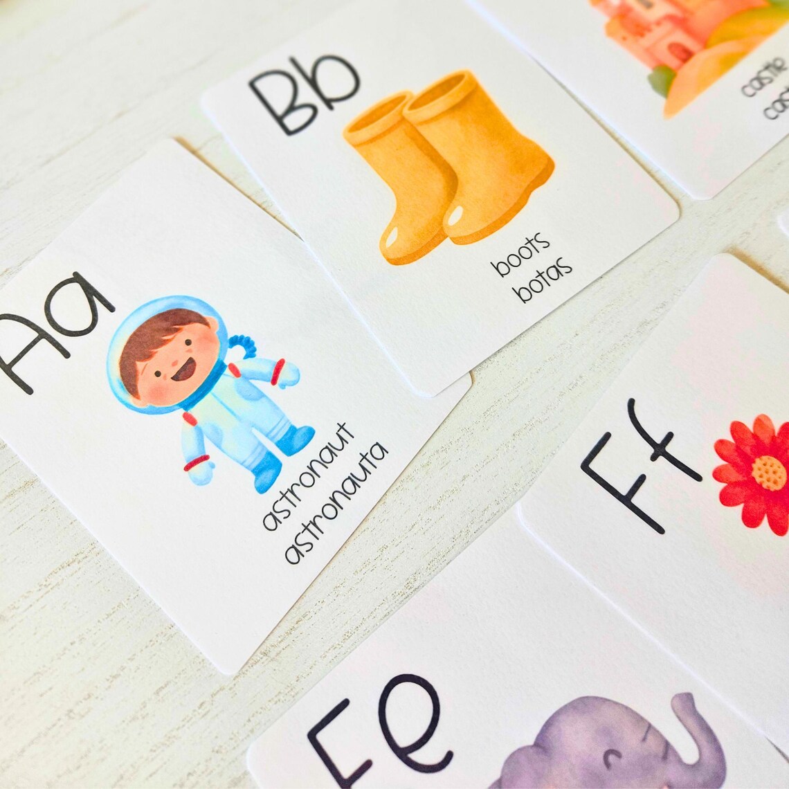 Bilingual Flashcards Alpahbet Watercolor English/spanish Large ...