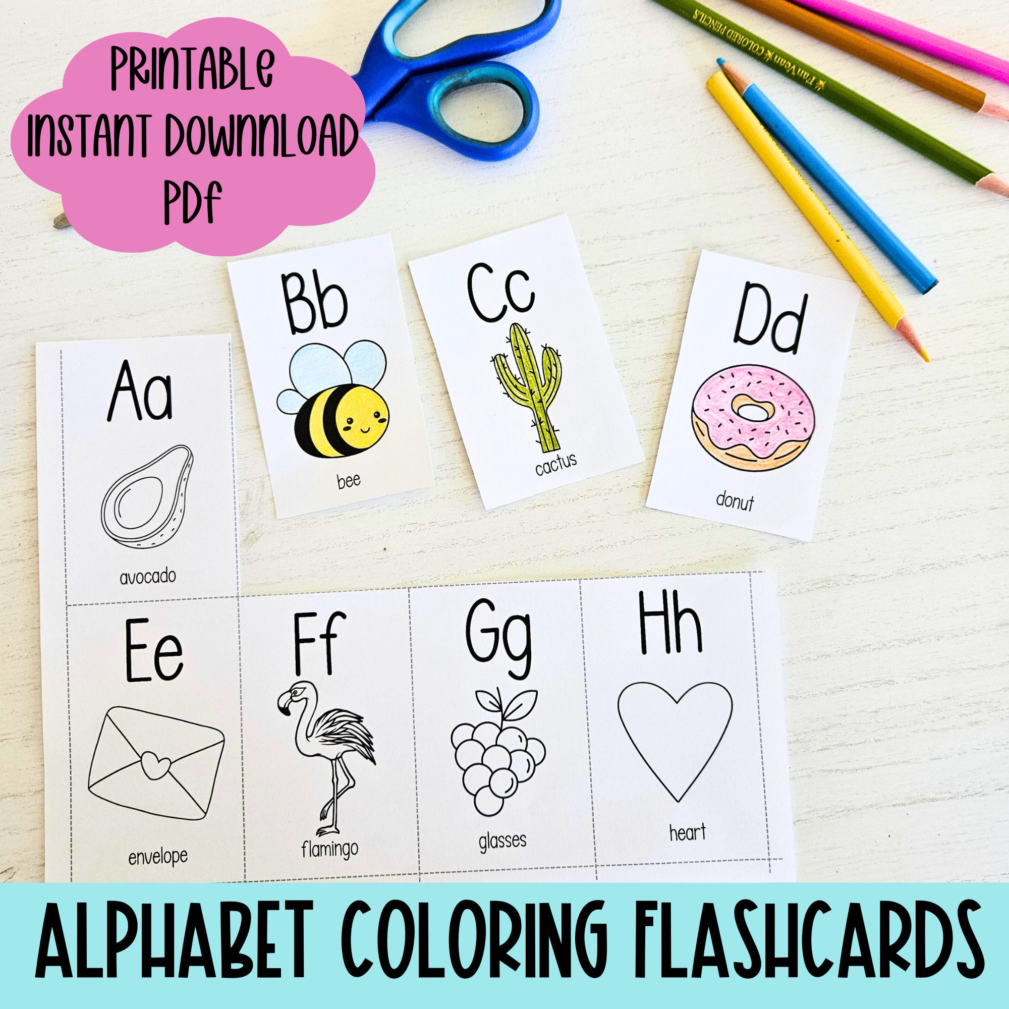 Alphabet Coloring Flashcard Printable ABC Flashcard Kid Coloring Page ...