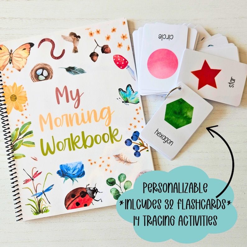 Personalized Kindergarten Morning Basket: Tracing Workbook & Flashcards ...