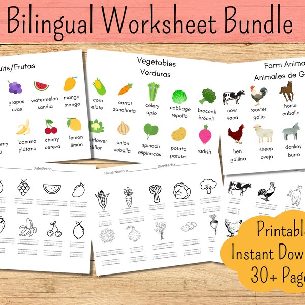 Bilingual Worksheets Kindergarten Printable - Etsy