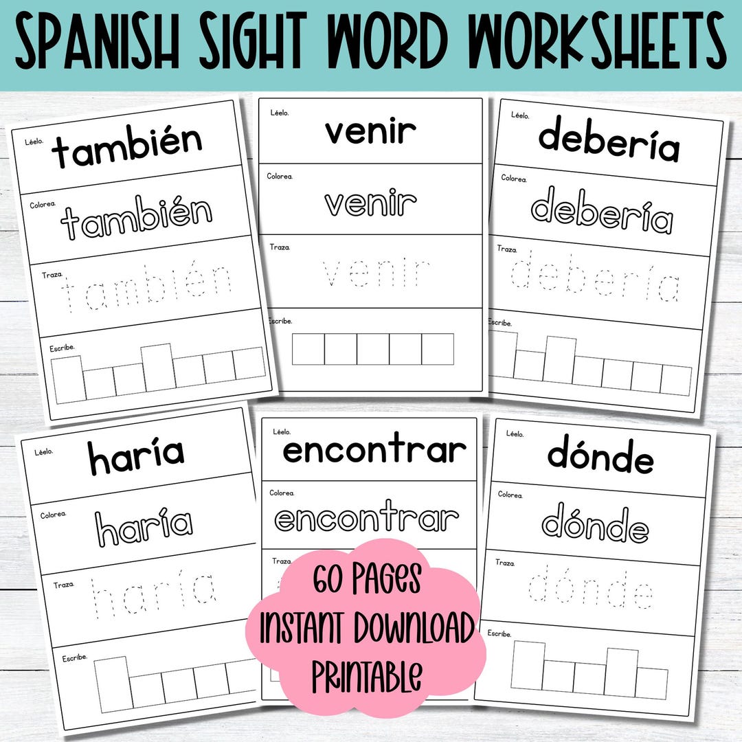 Spanish Sight Word Printable Worksheets Kindergarten Spanish Word ...
