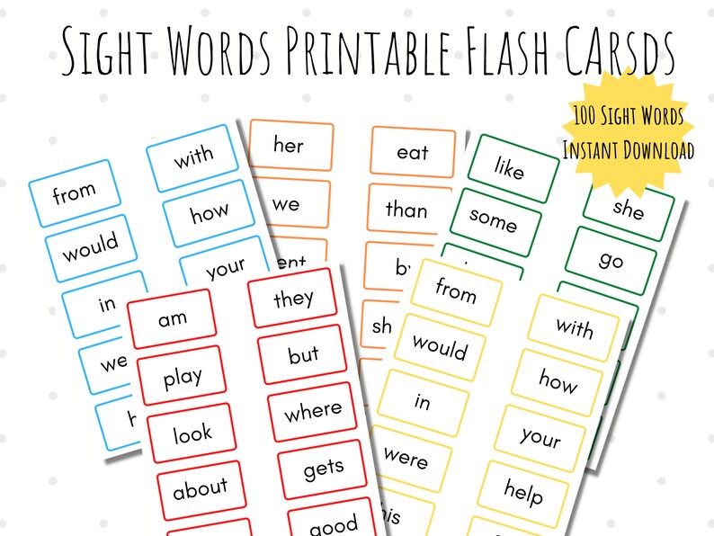 Sight Word Flash Cards Printable High Frequency Words Kindergarten ...