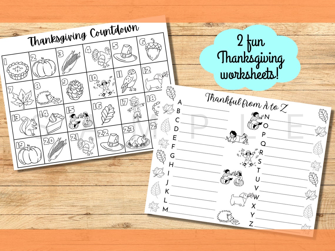Thanksgiving Countdown Coloring Page Thankful for Worksheet - Etsy