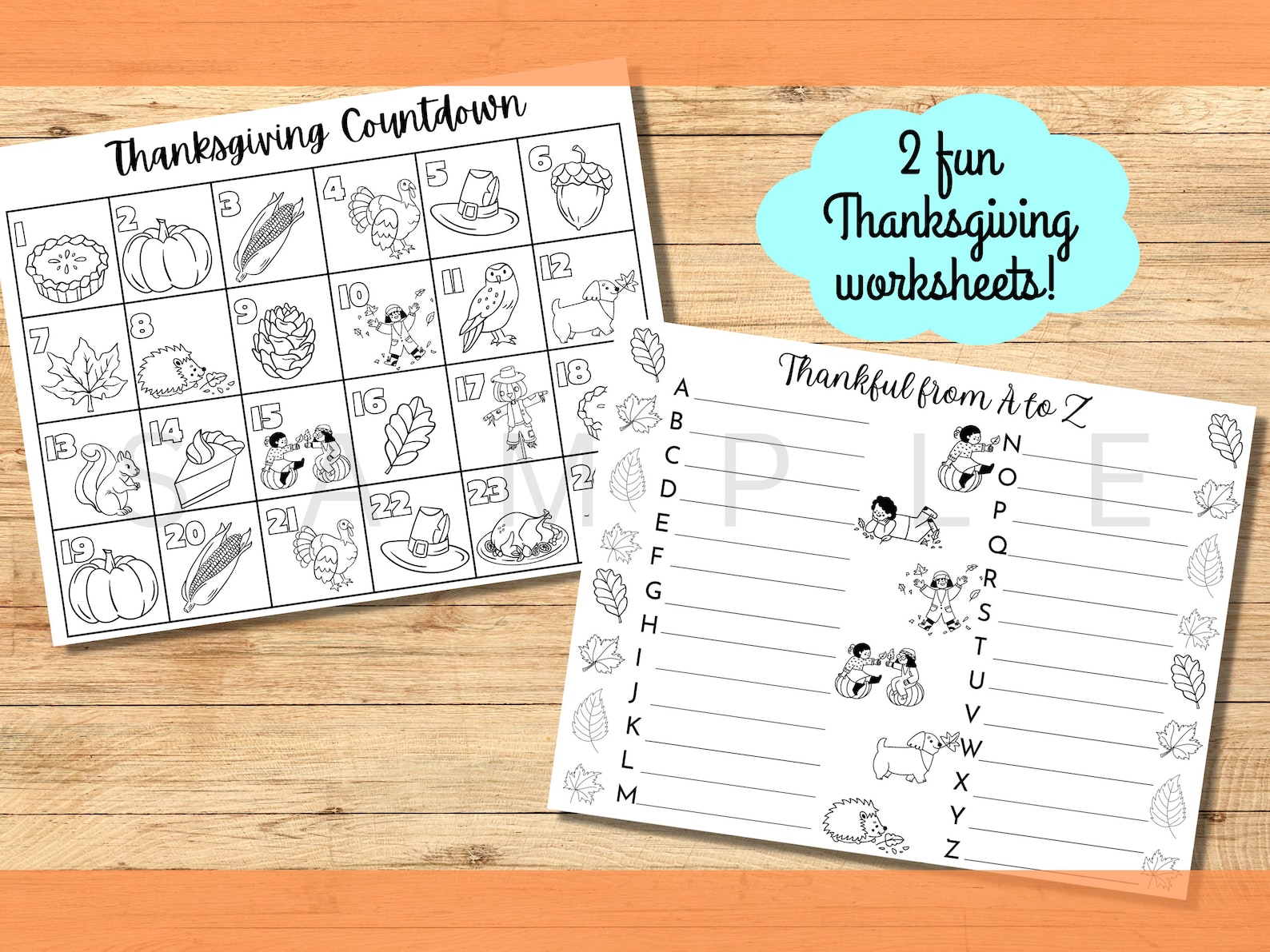 Thanksgiving Countdown Coloring Page Thankful for Worksheet - Etsy