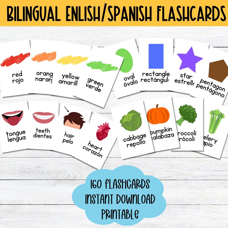 Bilingual Flashcards: English/spanish, Colors, Numbers, Shapes ...