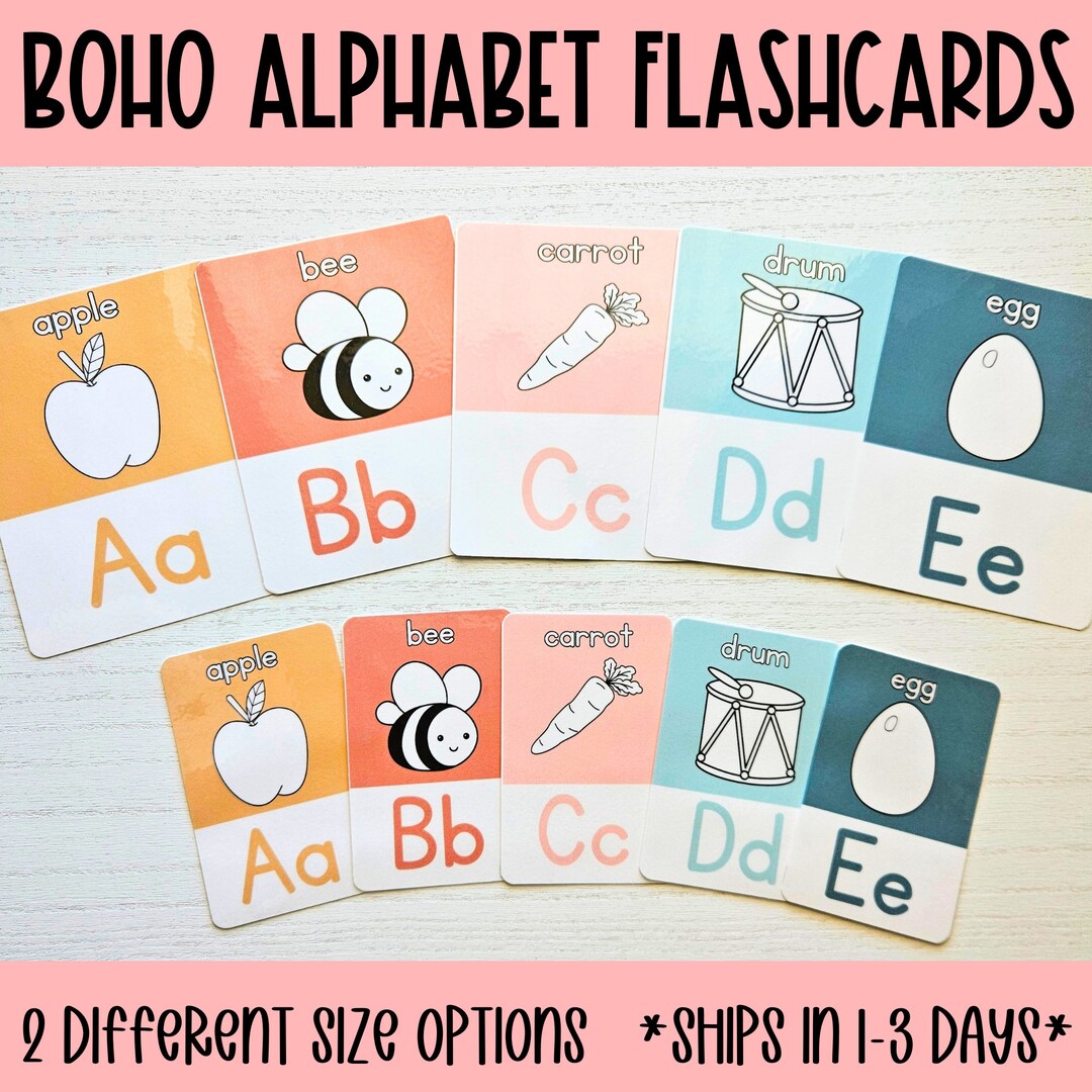 Flashcards Preschool Alphabet Laminated Flashcards Boho Alphabet Large ...