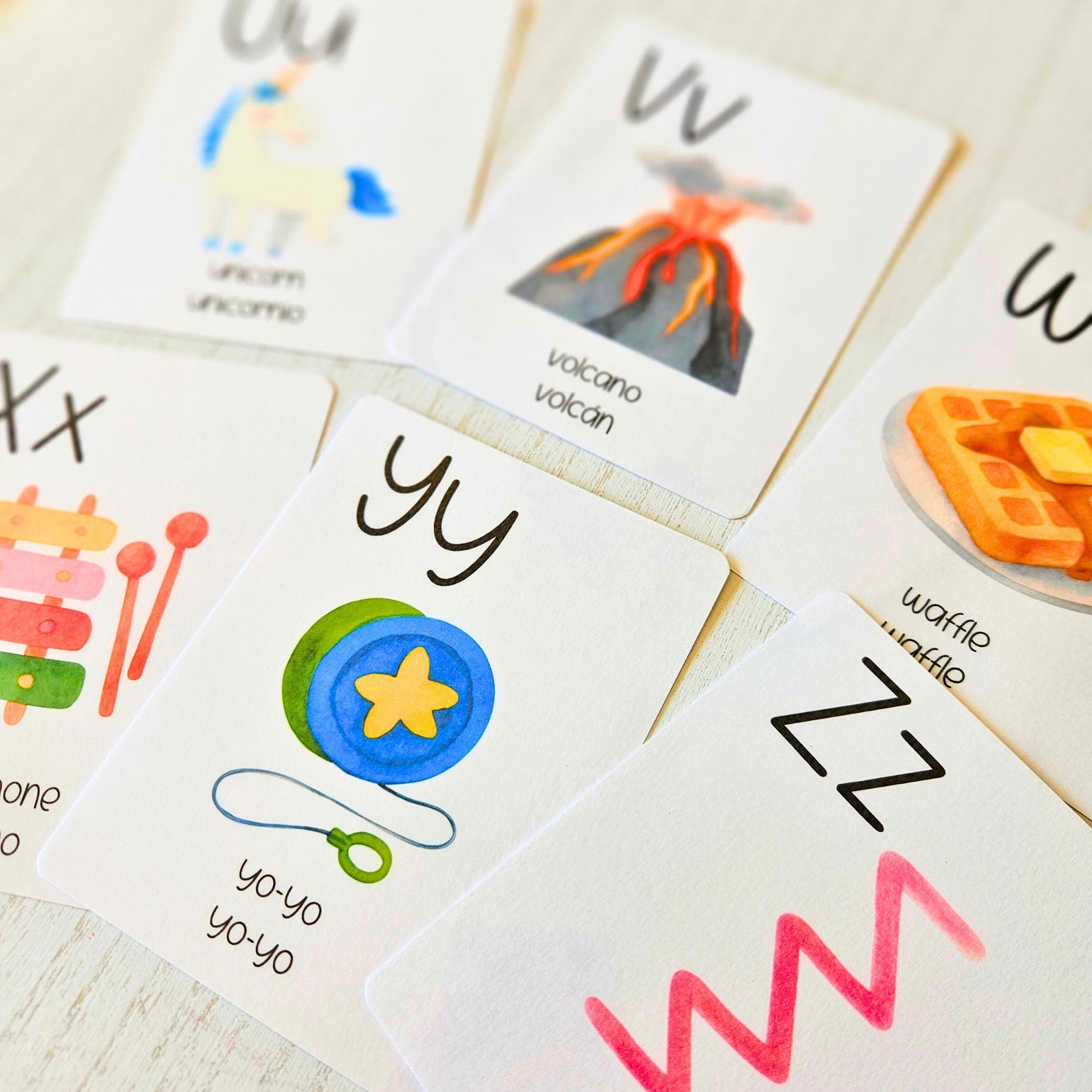 Bilingual Flashcards Alpahbet Watercolor English/spanish Large ...