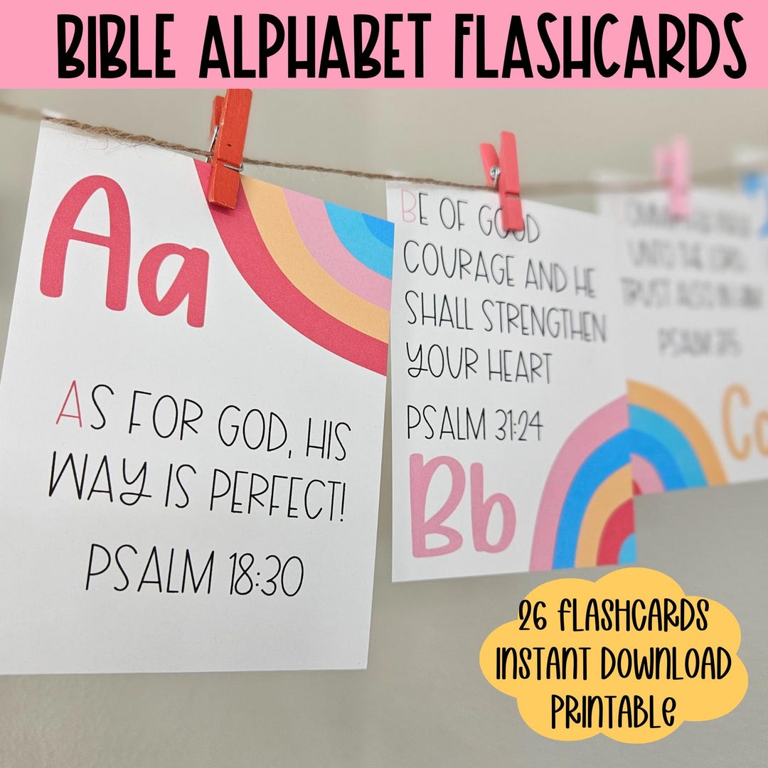 Bible Alphabet Flashcard Printable Bible Verse Cards Kid Psalms KJV ...