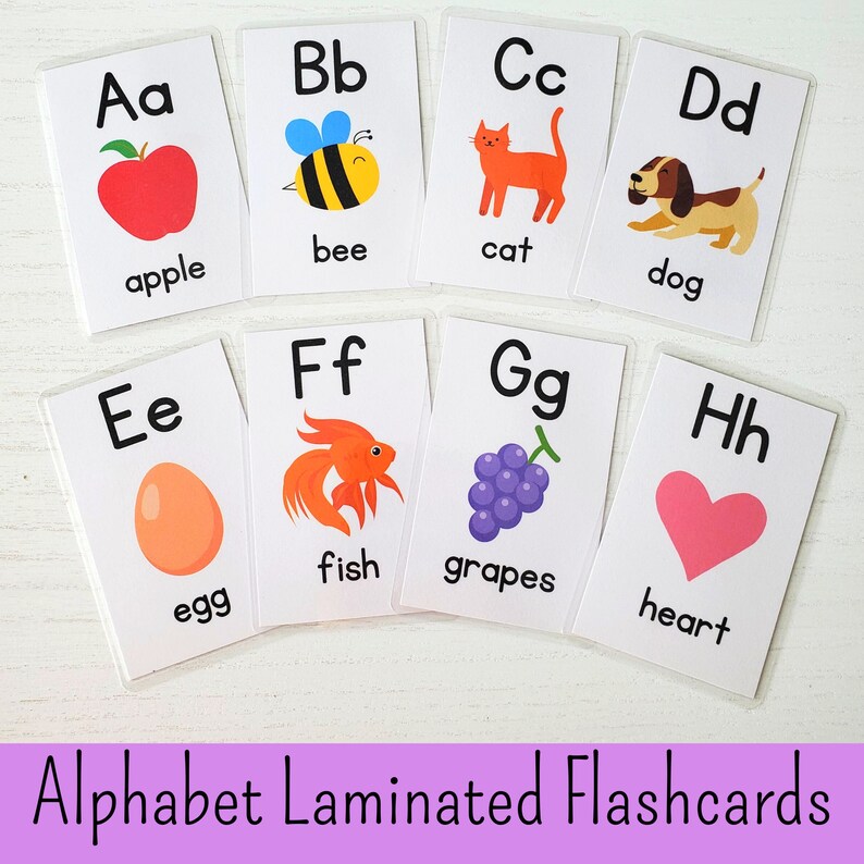 Alphabet Flashcards Preschool Laminated Flashcards Kids ABC Picture Cards Toddler Flashcards ...