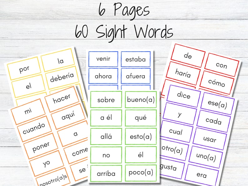Spanish Sight Words Flashcards: Learn Spanish, Homeschool (PDF) - Etsy