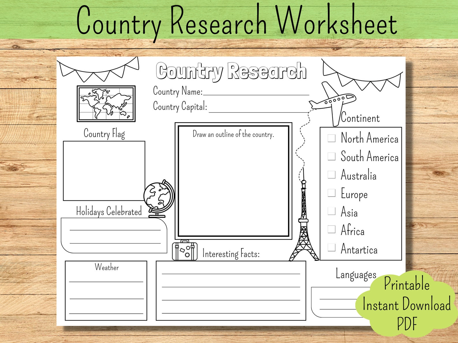 Country Report Worksheet History Report Homeschool Social Studies ...