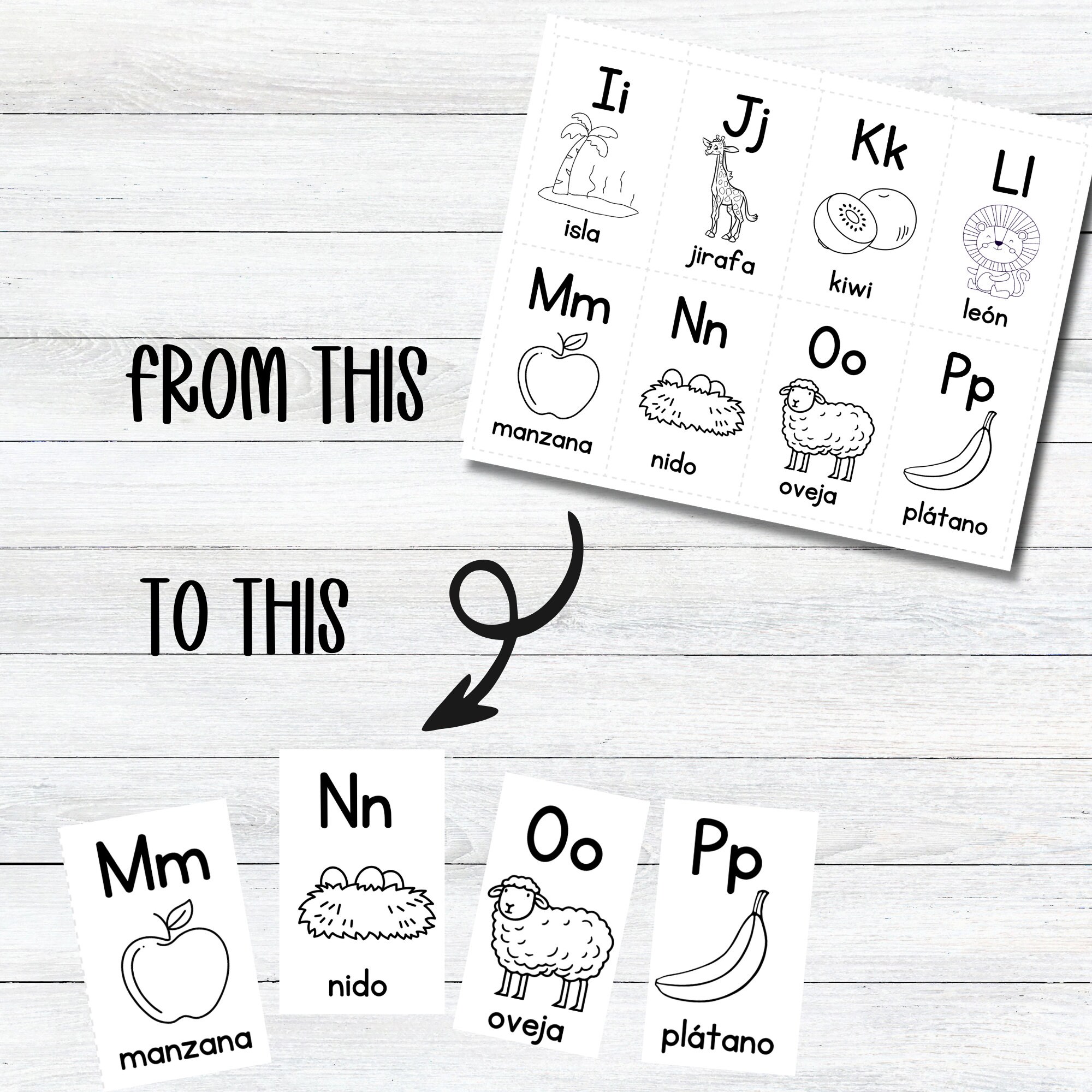 Alphabet Spanish Letter Flashcards Coloring Spanish Alphabet Activity ...