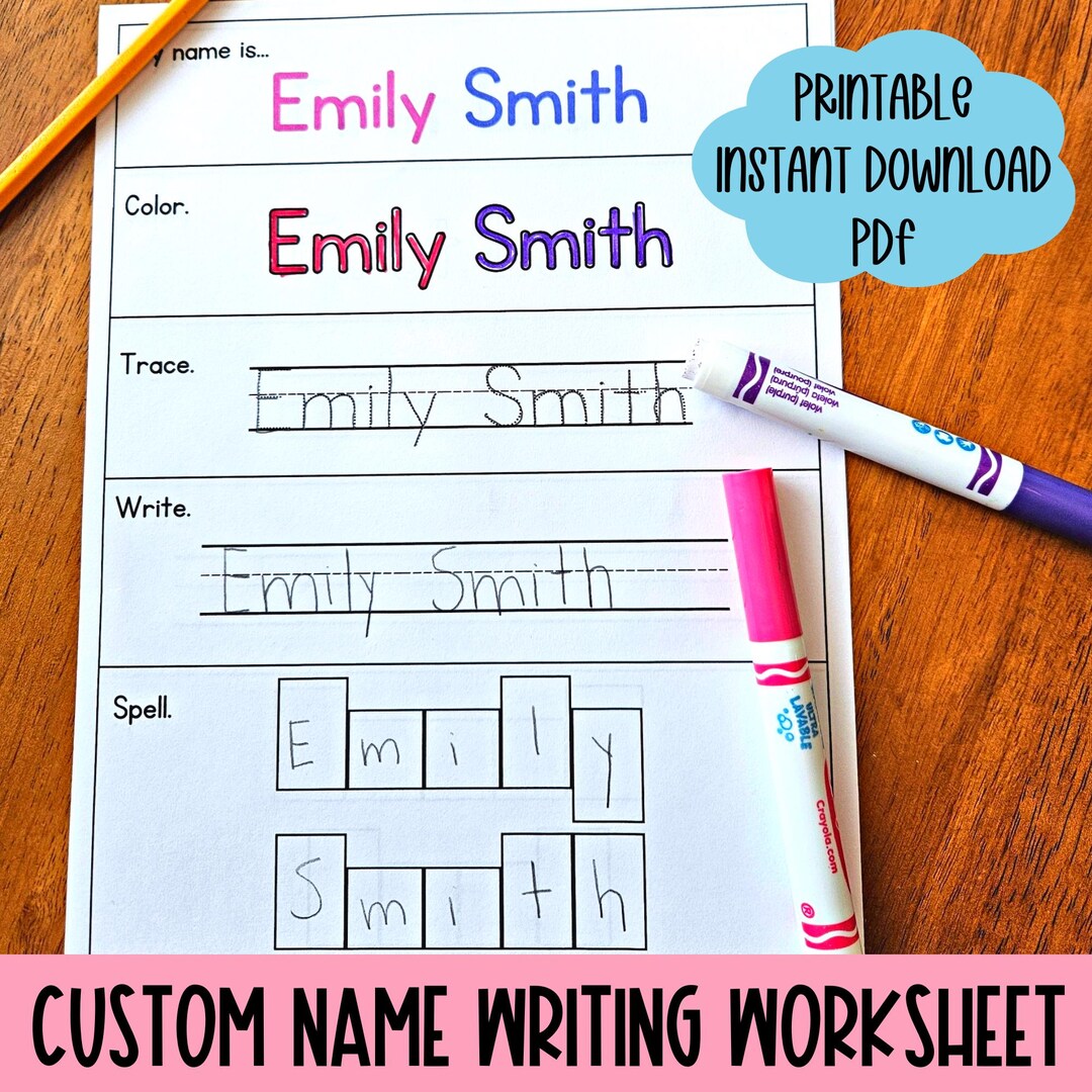 Custom Name Writing Worksheet, Homeschool Printable (PDF) - Etsy UK