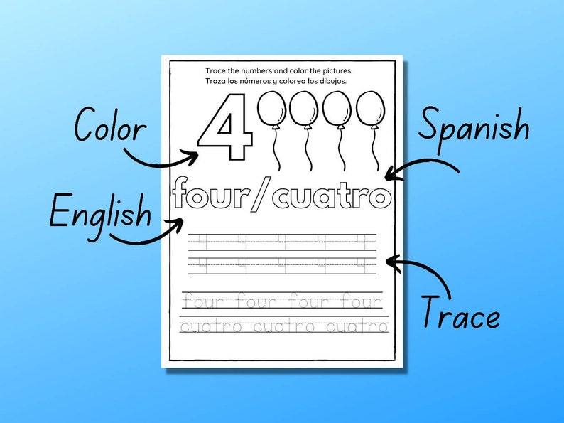 Worksheets Spanish Kindergarten Bilingual Number Tracing Worksheet ...