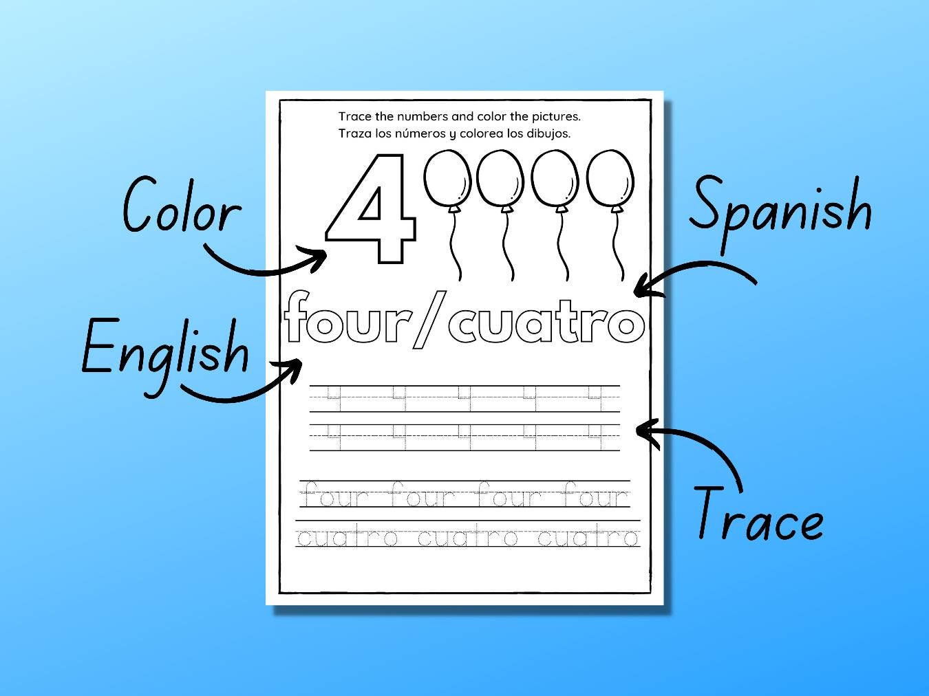 Worksheets Spanish Kindergarten Bilingual Number Tracing Worksheet ...