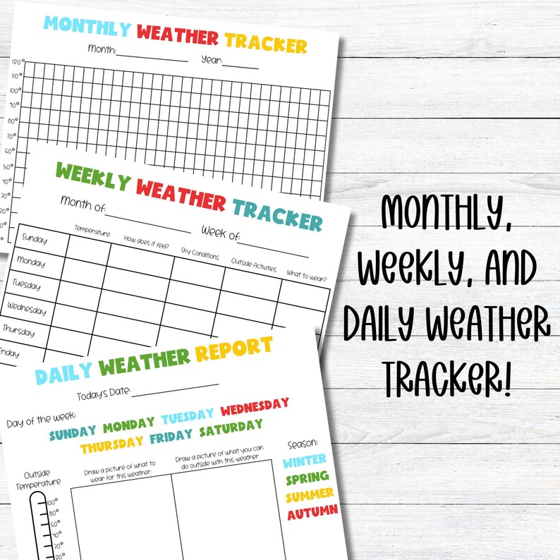 Kids Weather Tracker Printables: Homeschool Science Worksheets (PDF) - Etsy