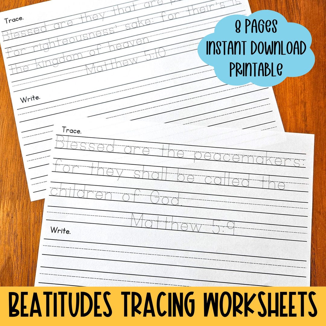 Kids Bible Memory Verse Tracing Worksheet Scripture Writing Beatitude ...