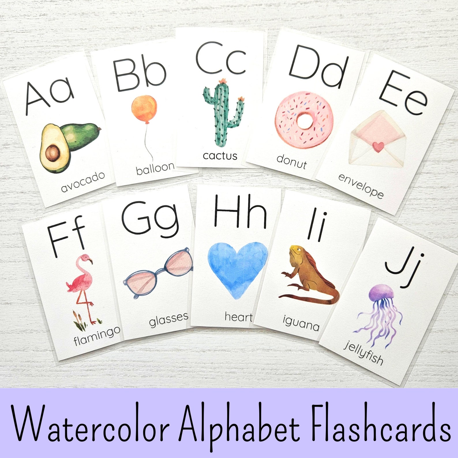 Alphabet Watercolor Flashcards Preschool Alphabet Laminated Flashcards ...