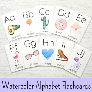 Alphabet Watercolor Flashcards Preschool Alphabet Laminated Flashcards ...