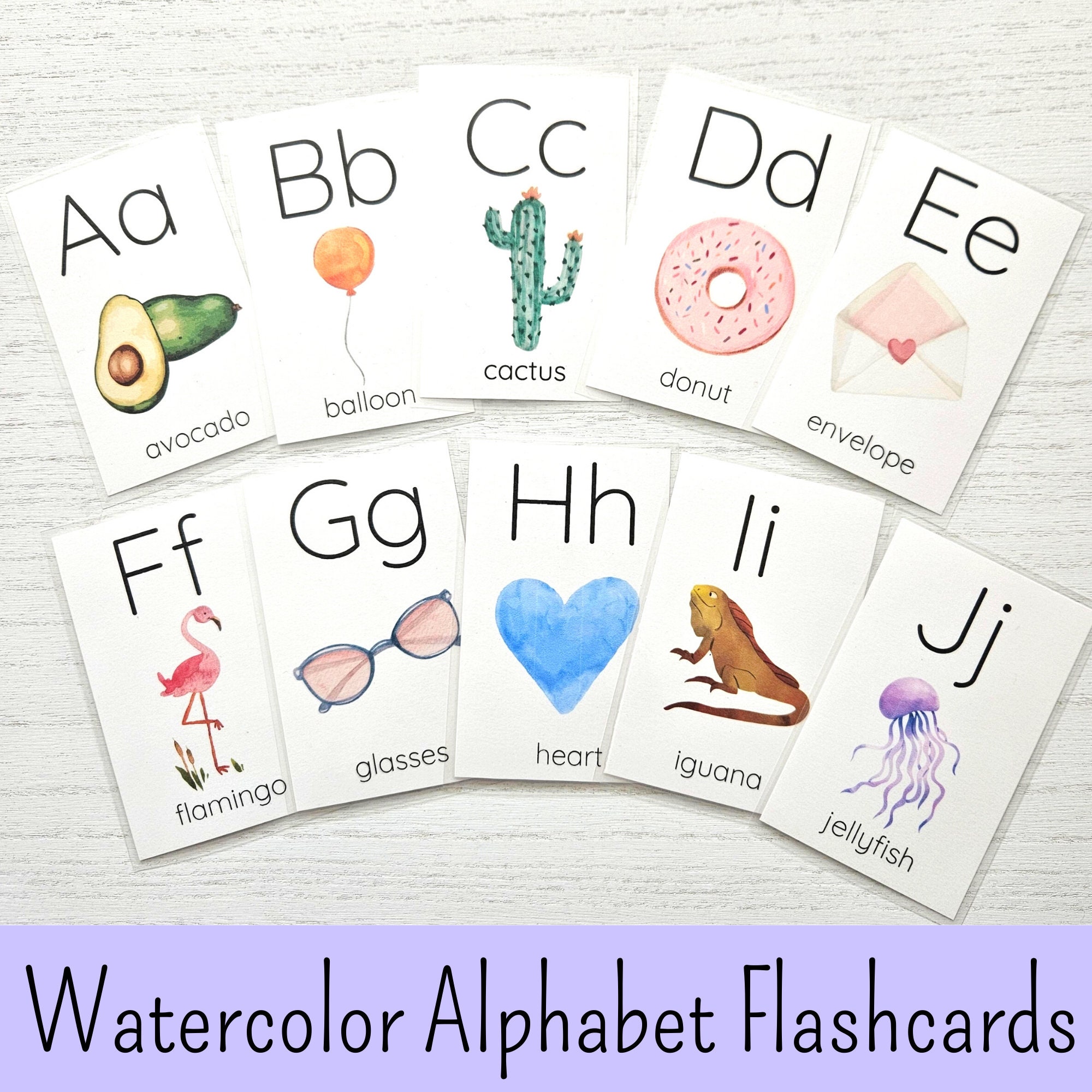 Alphabet Watercolor Flashcards Preschool Alphabet Laminated Flashcards ...