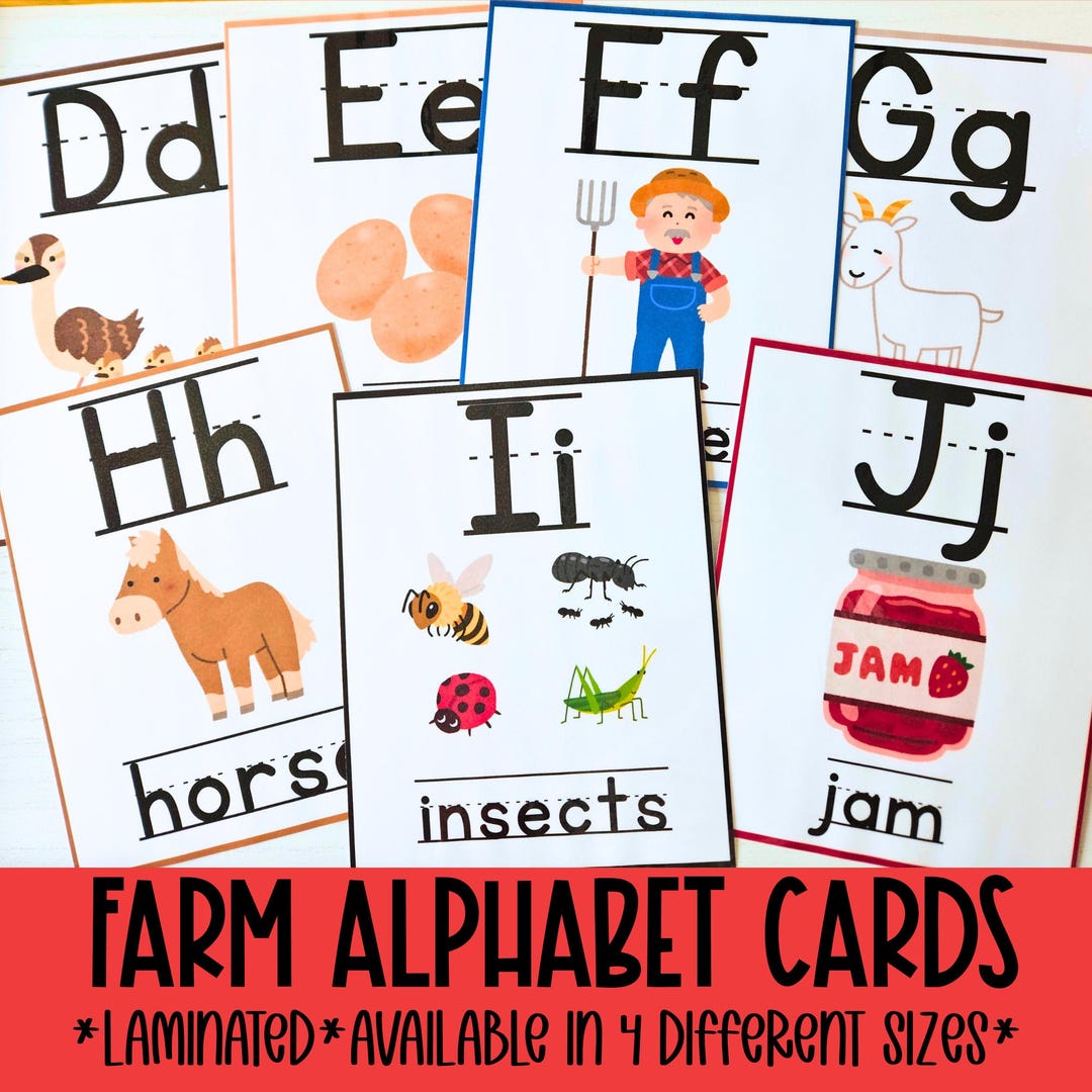 Farm Alphabet Letter Laminated Flashcards Large Alphabet Cards ...