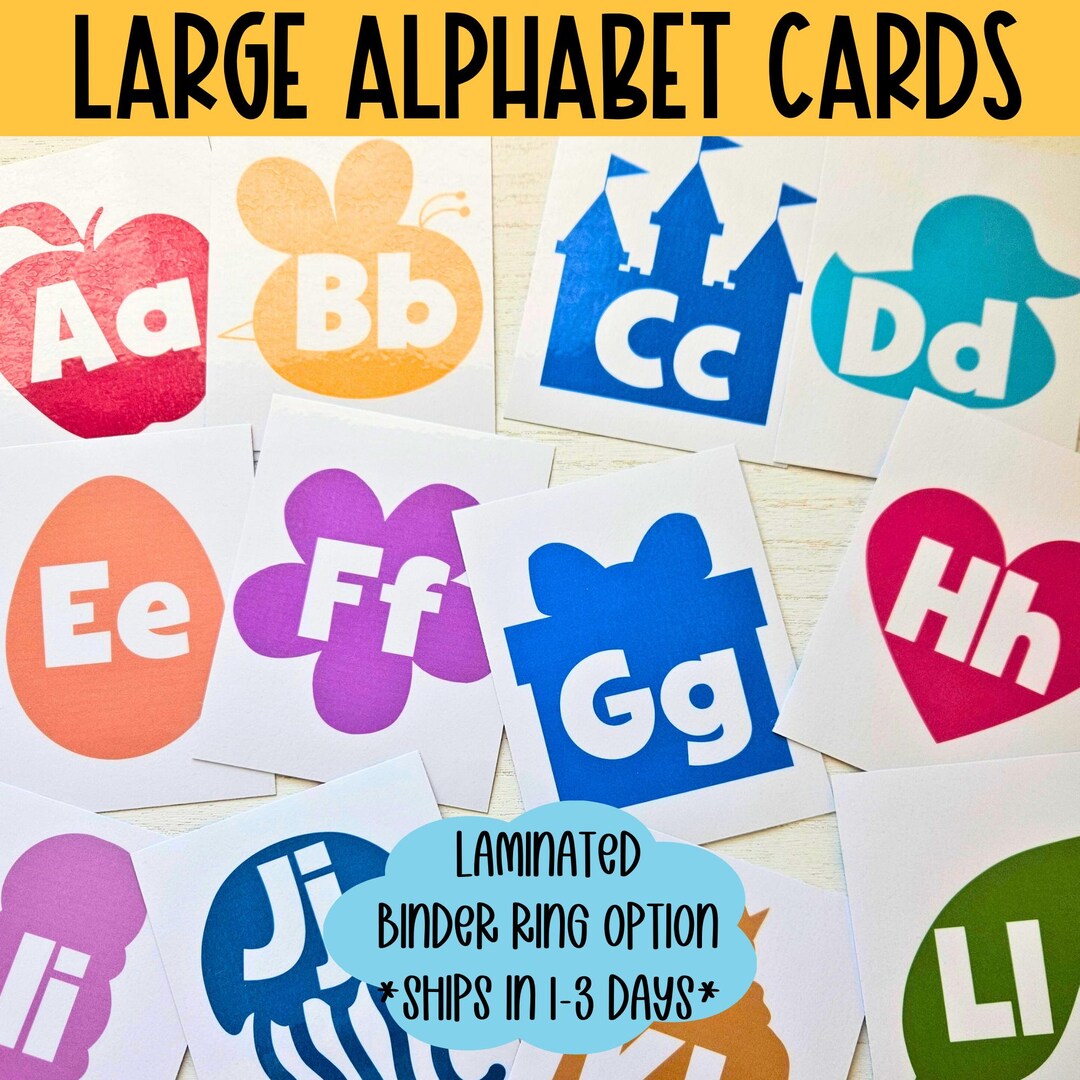 Large Laminated Alphabet Cards Picture Alphabet Flashcards Homeschool ...