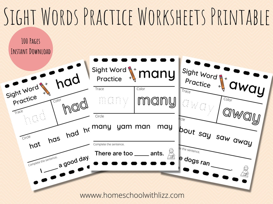 Sight Word Practice Worksheets High Frequency Words - Etsy