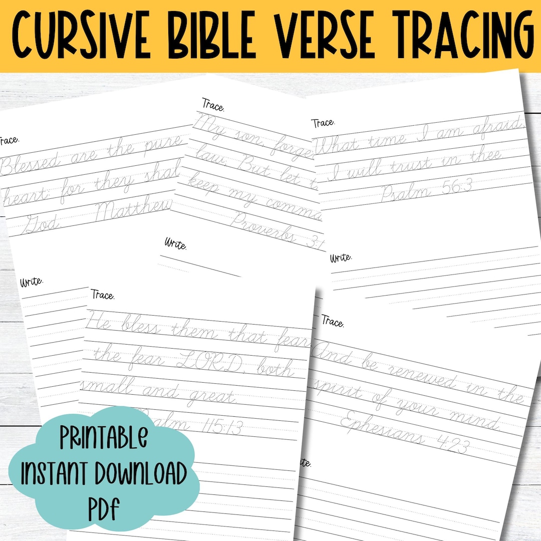 Kids Cursive Bible Verse Tracing Worksheet: KJV Scripture (PDF) - Etsy