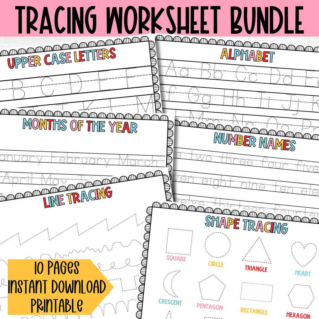 Kindergarten Tracing Worksheets: Alphabet, Numbers, Shapes (PDF Pattern ...