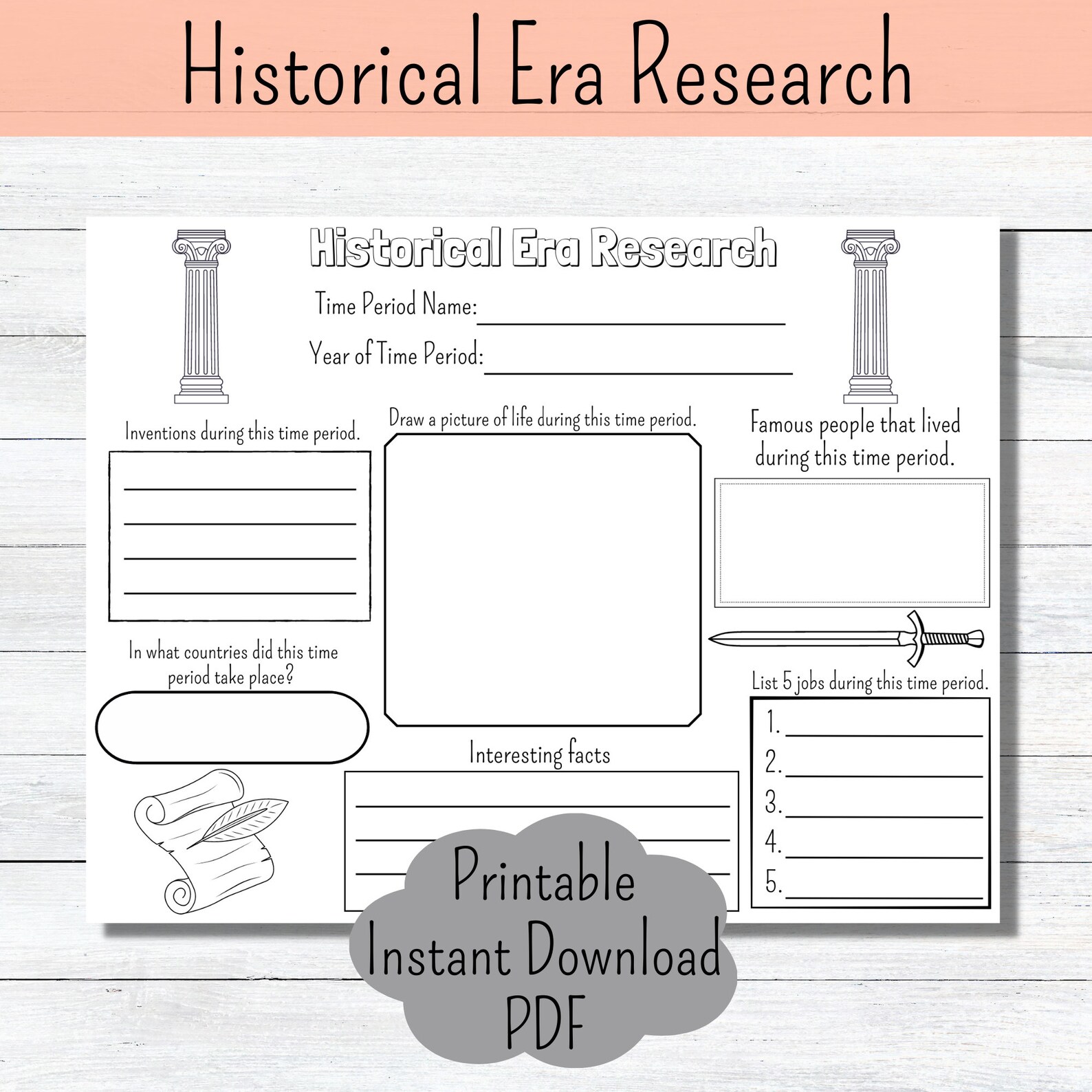 History Project Research Template Social Studies Worksheet Historical ...