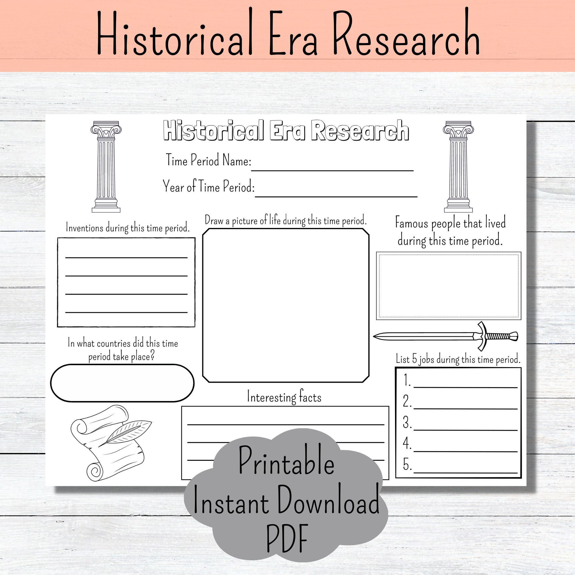 History Project Research Template Social Studies Worksheet Historical ...