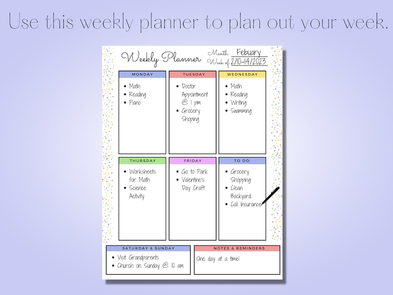 Printable Weekly Lesson Planner Homeschool Weekly Planner - Etsy